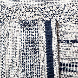 SAFAVIEH Striped Kilim Collection 6' x 9' Ivory / Navy STK517A Handmade Flatweave Cotton Area Rug