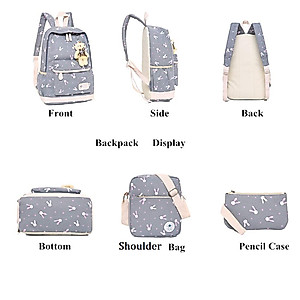 3Pcs Rabbit-Print Girls School Backpack for Elementary Middle Kids Bookbag with Pencil Case
