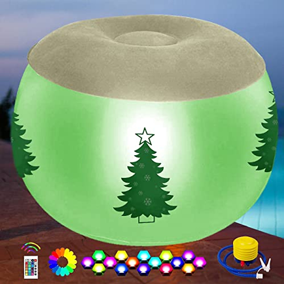 Ccinnoe Inflatable Illuminated LED Ottoman for Christmas Party, LED Air Ottoman, Blow Up LED Lights Chair, Lazy Couch with LED Light Mood Lamp for Party, Yard, Indoor Rooms