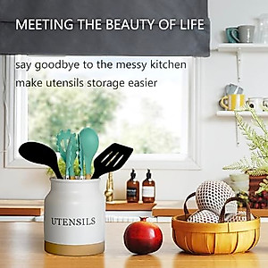 ASBLUE Kitchen Utensil Holder for Countertop, Large White Cooking Utensils Spatula Holder Ceramic Farmhouse Utensil Crock for Counter Big Utensil Organizer Storage Caddy