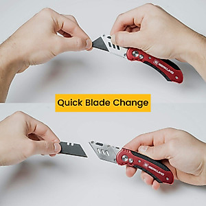 Berkling Utility Knife Folding Box Cutter Retractable Heavy Duty Pocket Size w/Belt Clip, Compact Light Weight Body, Quick Change Blade, Safety Lock, 10 Laser Sharpened Ultra Sharp SK2H Black Blades