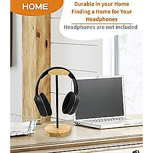 Bliocefo Headphone Stand Nature Wood & Aluminum Headset Hanger Mount Hook Gaming Holder Desktop Earphone Artful Functional Craftmanship Stand for All Headsets with Solid Wooden Base