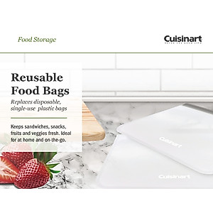 Cuisinart Reusable Food Storage Bags, 12 Pack Gray - Resealable Bags for Food, Leftovers, & Snacks to Store, Freeze or Refrigerate - BPA Free Flat Freezer Bags - Includes Small, Medium & Large