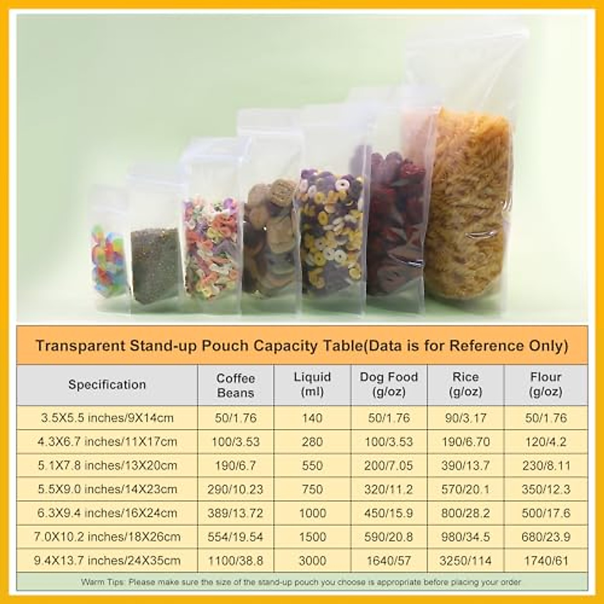 SumDirect 100pcs 5.1x7.8 Inches Clear Stand Up Food Bags, Resealable Zipper Stand-up Reusable Food Pouches Snack Packing Bag with Tear Notch Heat Resealable for Storing, Cookie, Snack Tea and Drinking