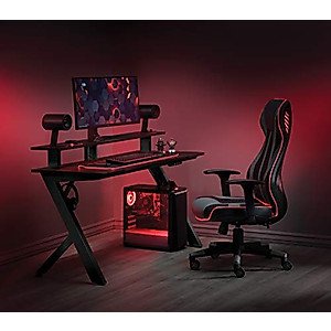 OSP Home Furnishings Area51 Battlestation Gaming Desk with Bluetooth RGB LED Lights, Matte Black