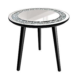 STYLISHIA Mirrored End Table for Living Room Round 16" W x 16" D x 16" H Glam Crystal Crushed Diamond Bling Mirror Side Table Furniture, Accent Modern Silver Mirror Coffee Table Home Decor