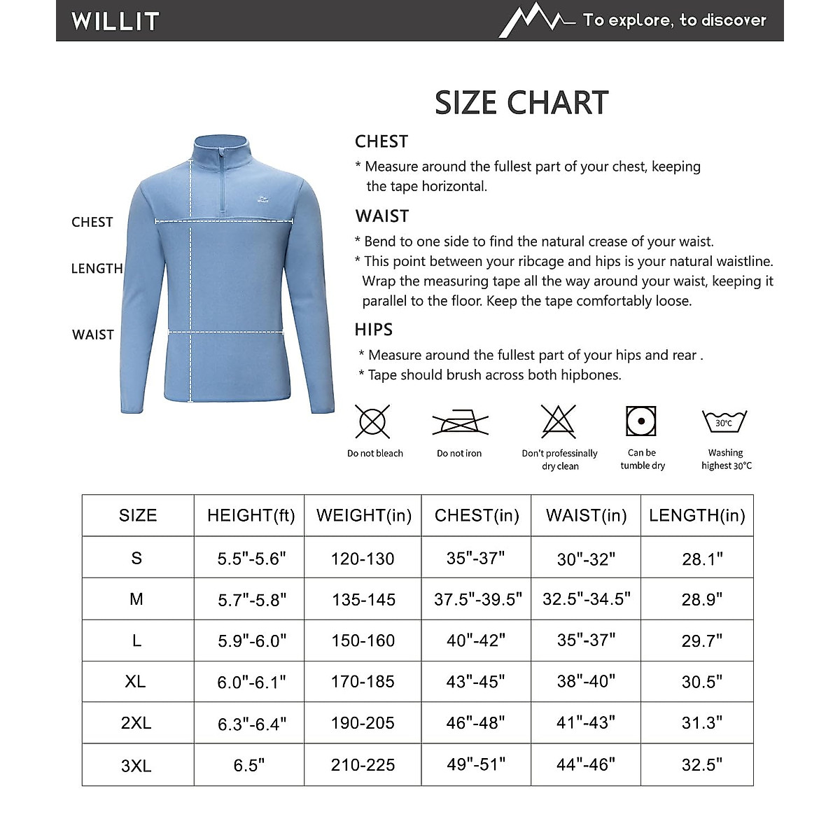 Willit Men's Fleece Pullover Golf Quarter Zip Sweaters Cold Weather Hiking Thermal Shirt Jacket Blue M