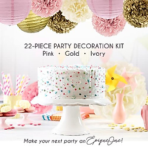EpiqueOne 22-Piece Tissue Paper Pom Poms and Paper Lantern Party Kit - Add a Splash of Pink, Gold, & Ivory to Your Celebrations! Perfect for Birthdays, Bridal Showers, Baby Showers, Weddings & More