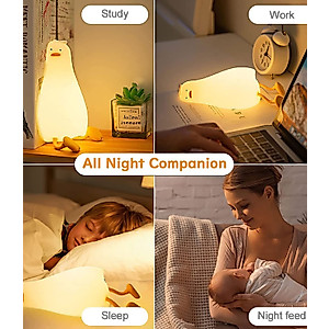Zendure LED Lying Flat Duck Night Light, Cute Light Up Duck, Silicone Dimmable Nightlight, Rechargeable Bedside Touch Lamp for Breastfeeding Toddler Baby Kids Room Decor Gift