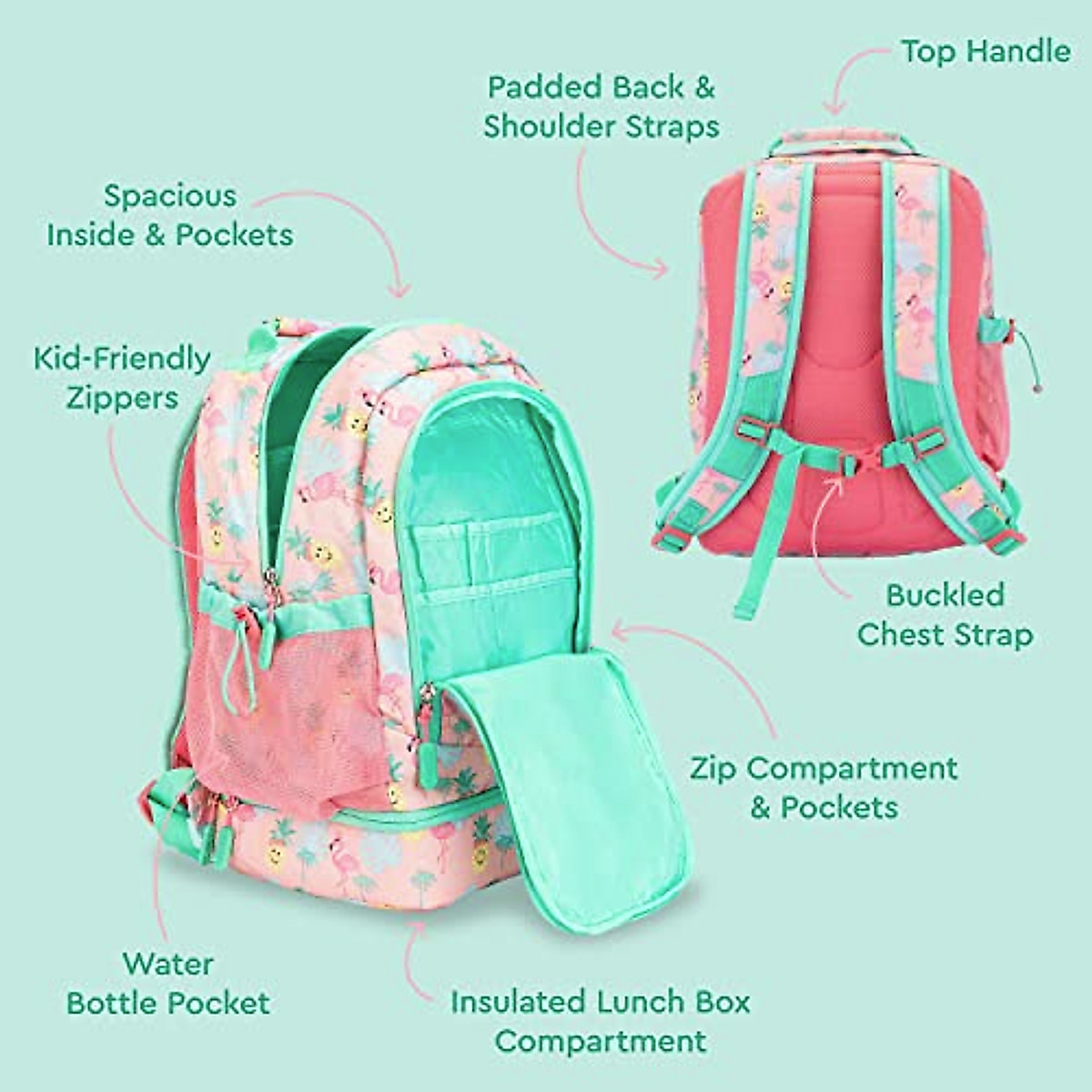 Bentgo Kids 2-in-1 Backpack & Insulated Lunch Bag (Tropical)