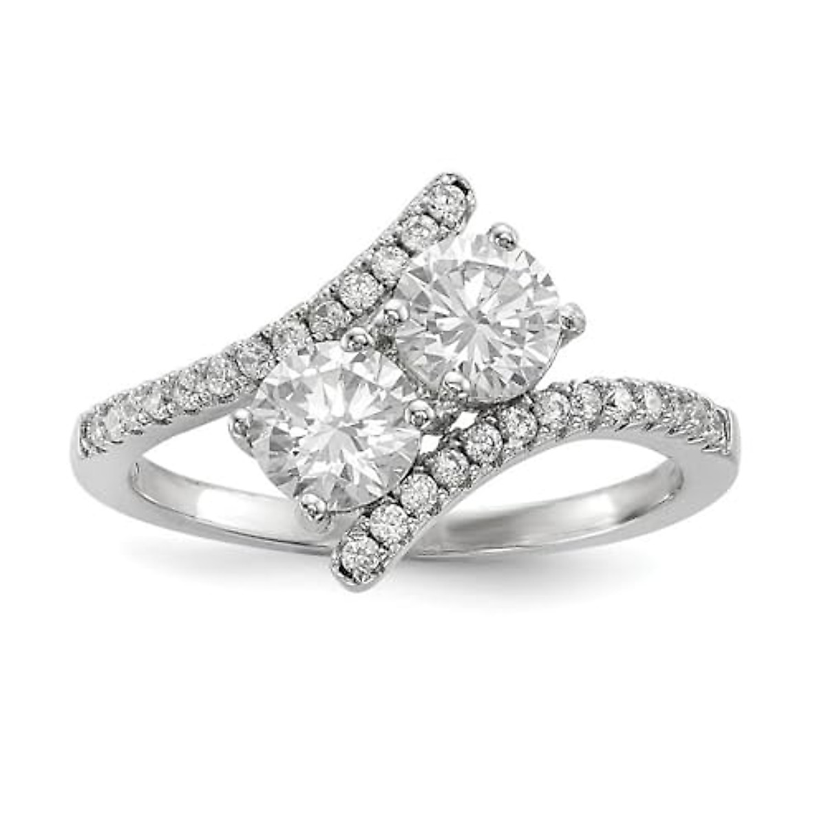 925 Sterling Silver Rhodium Plated CZ Cubic Zirconia Simulated Diamond Two Stone Polished Bypass Ring Size 8 Jewelry for Women