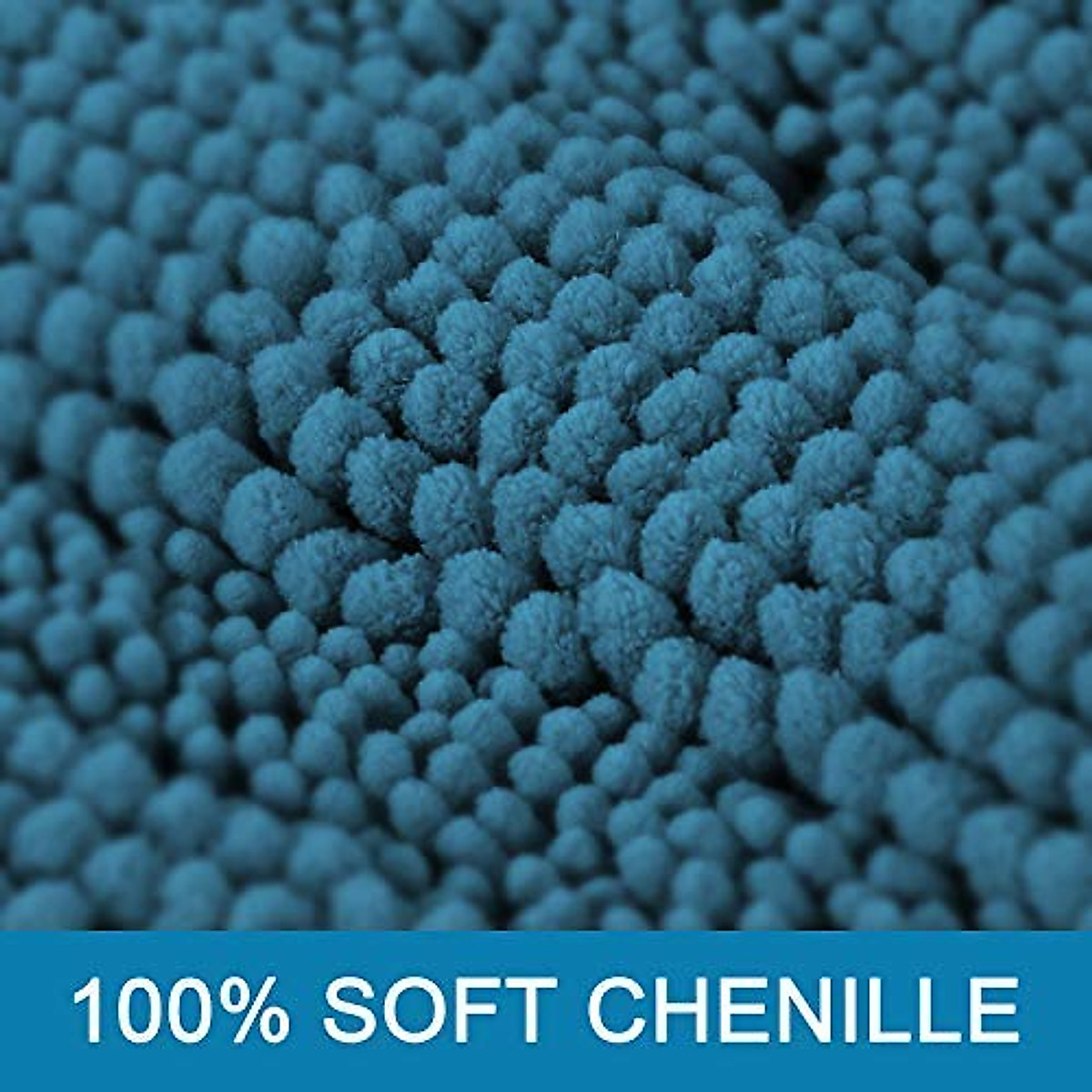 H.VERSAILTEX 2 Piece Bathroom Set Bathroom Rugs Bath Mats Sets Super Absorbent Chenille Striped Bath Mats Non Skid Machine Wash Dry Rugs for Bathroom Floor(Turquoise Blue, 47 x 17 Plus 17 x 24 Inches)