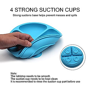 ANTUREBAY Suction Plates for Babies, 100% SiliconeToddler plates,Divided Baby Plates, Dishwasher & Microwave Friendly,Food Grade Silicone Kids Plates with Spoon Fork. (Blue,Green,Gray)