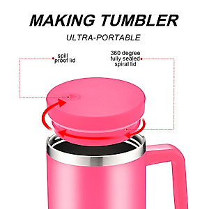 mininoo 30 oz Tumbler With Handle and Straw Lid, Insulated Coffee Mug Stainless Steel Travel Mug Leak-proof Lid and Straw Fit in Car Cup Holder(Cupcake Pink)