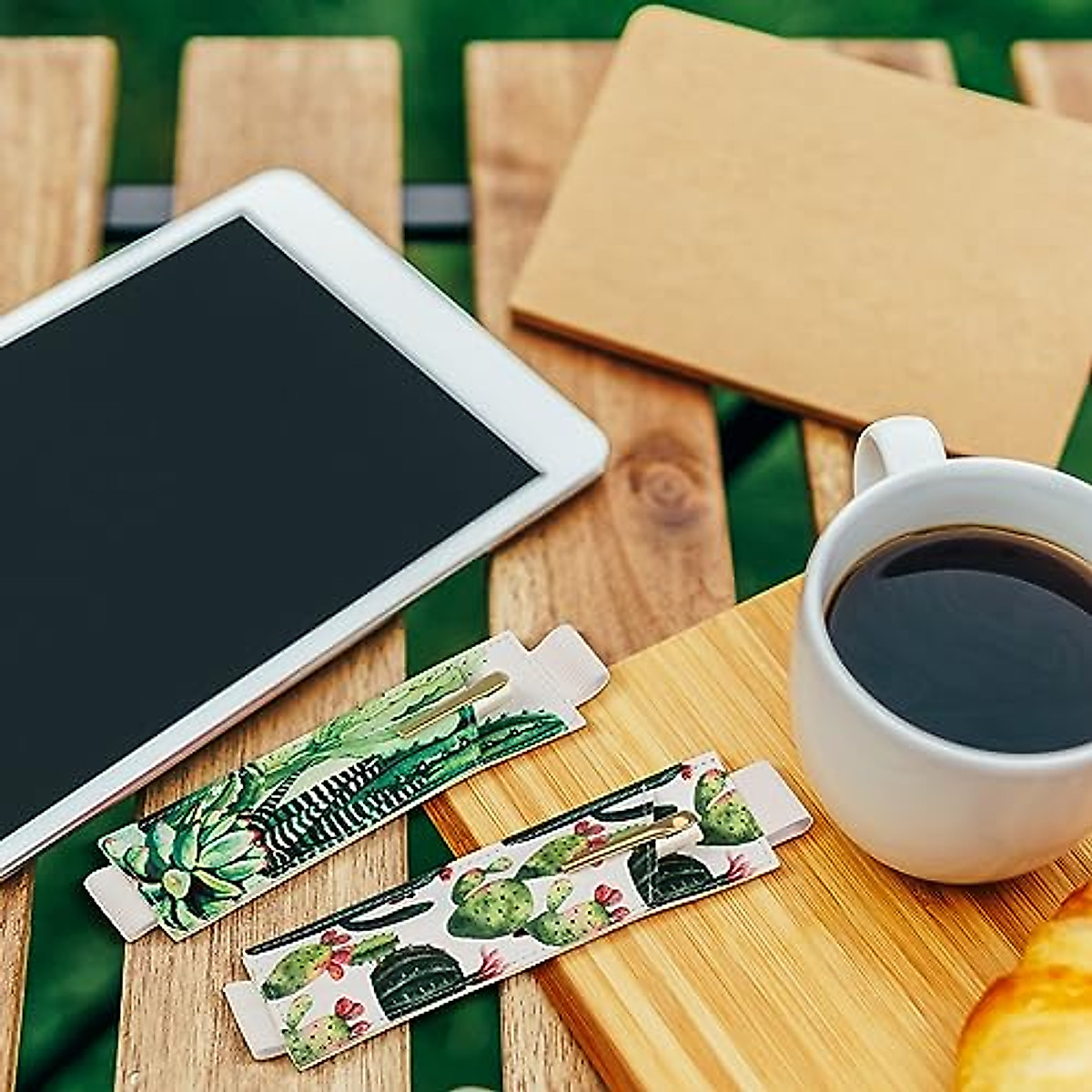 Qilery 6 Pcs Elastic Band Pen Holder for Notebook Boho Cactus Leaves Minimalist PU Leather Pen Sleeve Pouch Adjustable Pen Case for Hardcover Journals Planners Back to School Gift (Cactus)