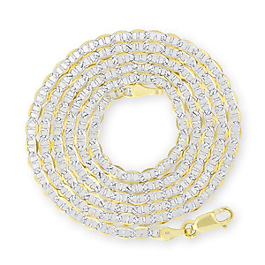 Nuragold 10k Yellow Gold 2.5mm Solid Mariner Anchor Link Chain Diamond Cut Two Tone Pave Pendant Necklace, Womens Mens Jewelry 16" 18" 20" 22" 24" 26"