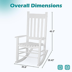 Outdoor Rocking Chair Patio Rocking Chair Porch Rocking with High Back and Handrail Comfortable and Stable Durable Load Bearing 243 lbs Patio Rocker Chair for Porch Garden and Terrace (White)