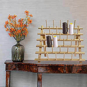 pistro Wooden Thread Holder Storage 33 Spools Embroidery Yarn Organizer Desktop Sewing Spool Cone Stand Rack Shelf for Hair-braiding Jewelry Rings Display