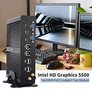 qikemall Mini PC Fanless Industrial PC Desktop Computer Windows 10,Core I3-5005U,Mini Computer 8GB RAM 512SSD,USB3.0 Dual LAN HDMI WiFi BT4.0