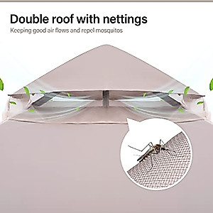 LAUSAINT HOME Outdoor Patio Gazebo 10'x10' with Expansion Bolts, Heavy Duty Party Tent & Shelter with Double Roofs, Mosquito Nettings and Privacy Screens for Backyard, Garden, Lawn, Champagne Khaki