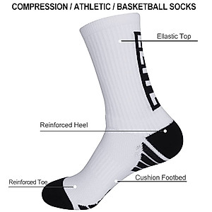 Dingcooler Men Basketball Socks 4/8 Pairs, Elite Pro Athletic Crew Socks for Youth Adult