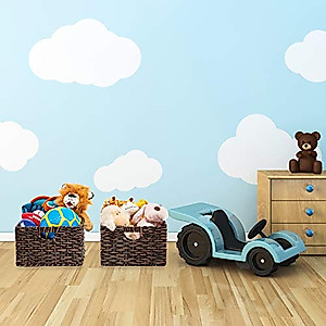 Seville Classics Premium Hand Woven Portable Laundry Bin Basket with Built-in Handles, Household Storage for Clothes, Linens, Sheets, Toys, Mocha Brown, Rectangular (2-Pack)