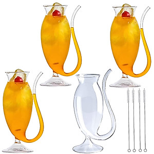 USEEKRIL Gift 12oz Set-Halloween Vampire Cocktail Wine Glasses 4PCS Port Sipping Sipper Cups Goblet Martini Glass with Built-in Straw for Cocktails Whiskey Juice Party Club Home Bar Glassware Barware