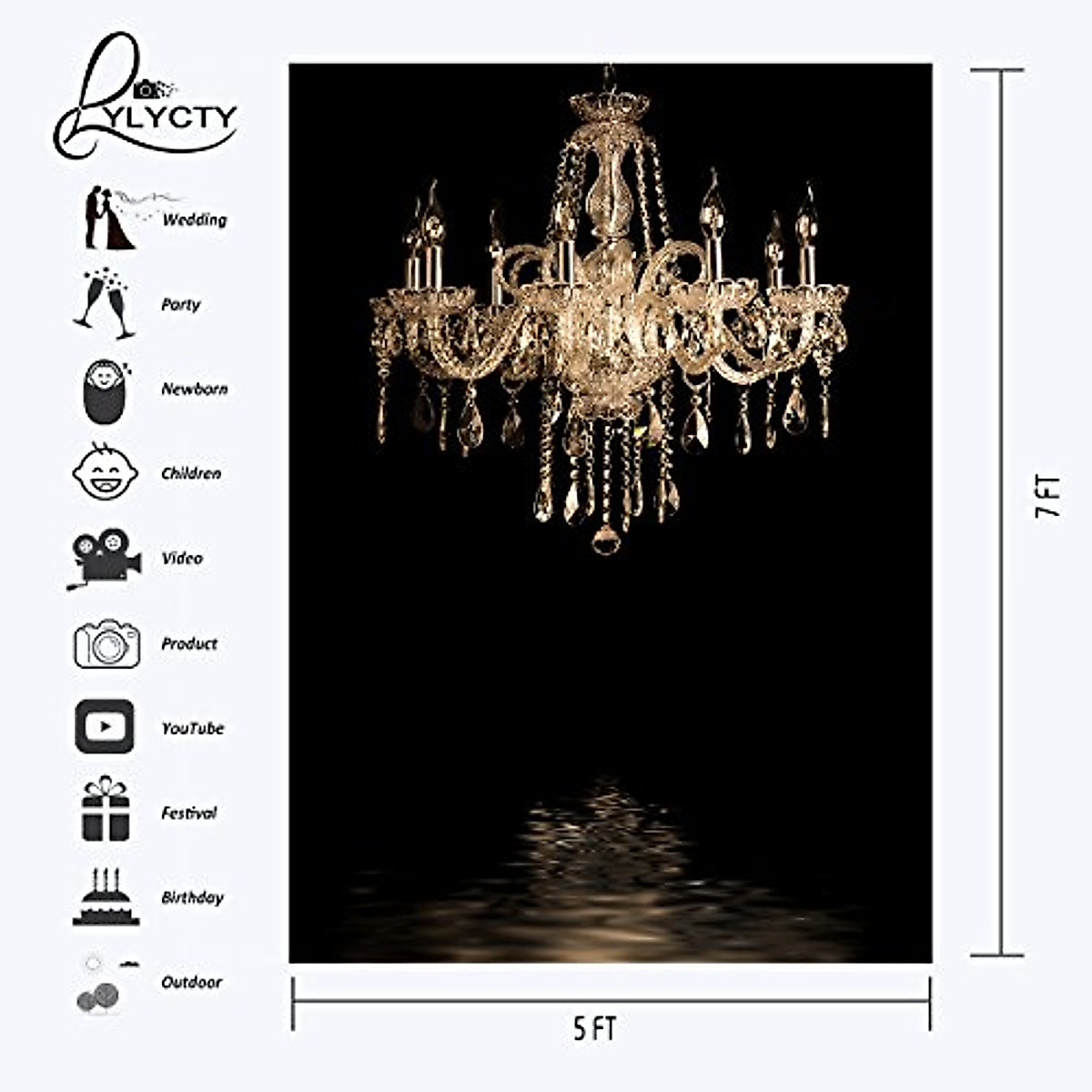 LYLYCTY 5x7ft Luxurious Chandeliers Photography Background European Gorgeous Crystal Chandelier Black Backdrop Studio Props Indoor Decorations LY024