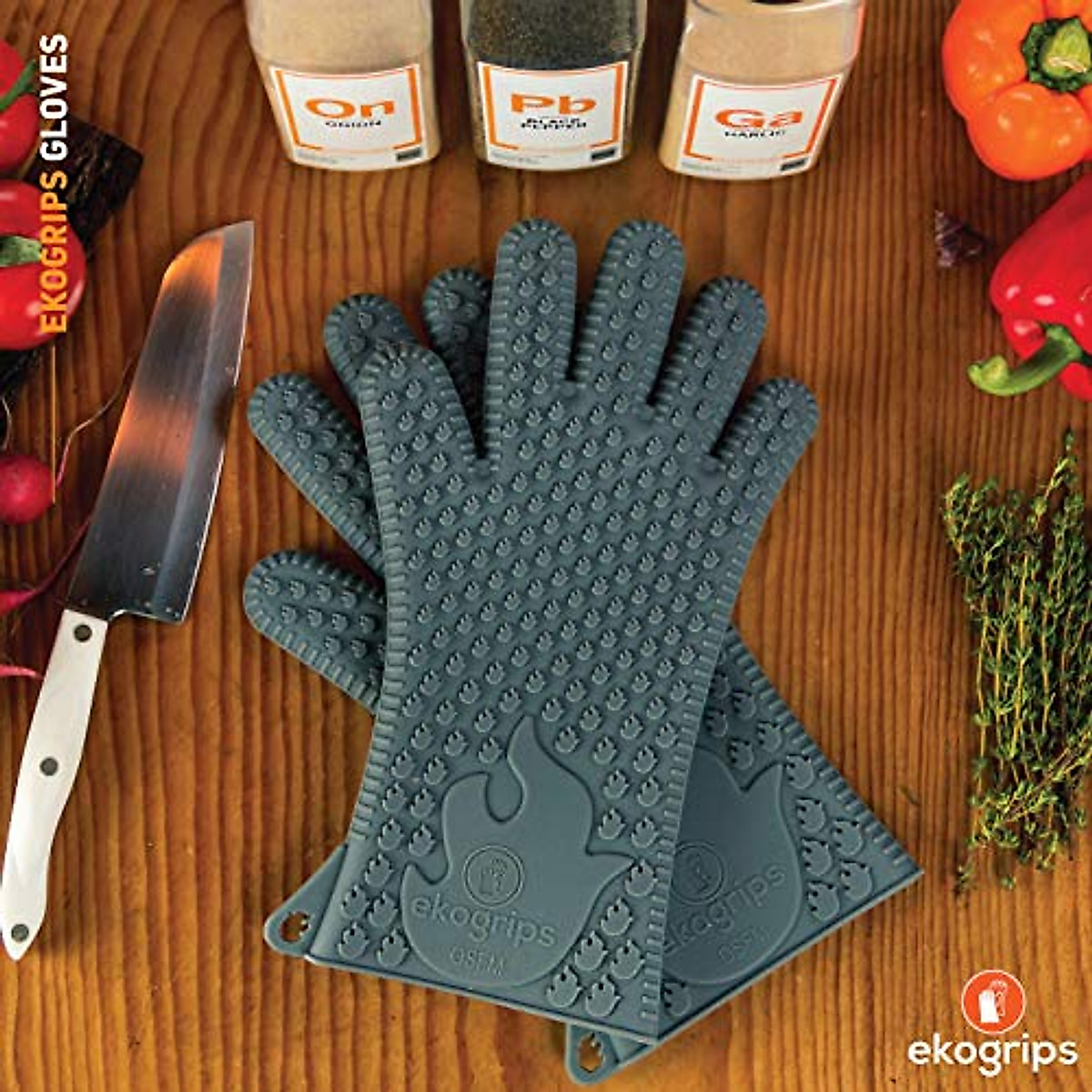 Jolly Green Products Ekogrips Premium Heat-Resistant BBQ Gloves for Cooking and Meat Handling, Kitchen Oven Gloves, Fireplace Accessory, Campfire Gloves, BBQ Mitt, Dishwashing Gloves (Orange, One-Size Fits Most)