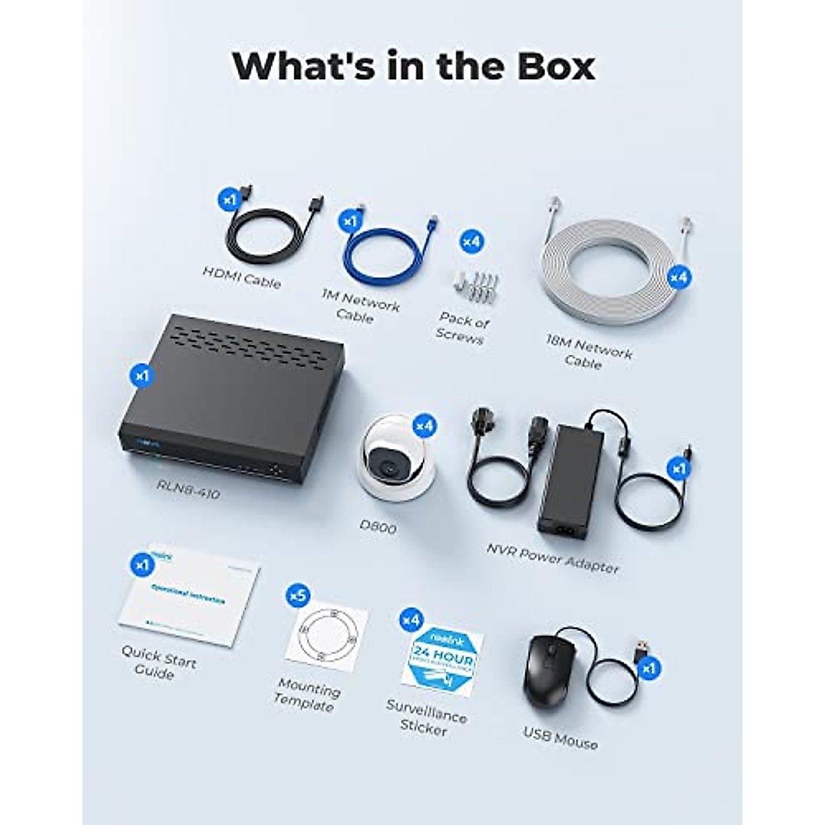REOLINK 4K Security Camera System, 4pcs H.265 PoE Wired Turret 4K Cameras with Person Vehicle Detection, 4K/8MP 8CH NVR with 2TB HDD for 24-7 Recording, RLK8-800D4