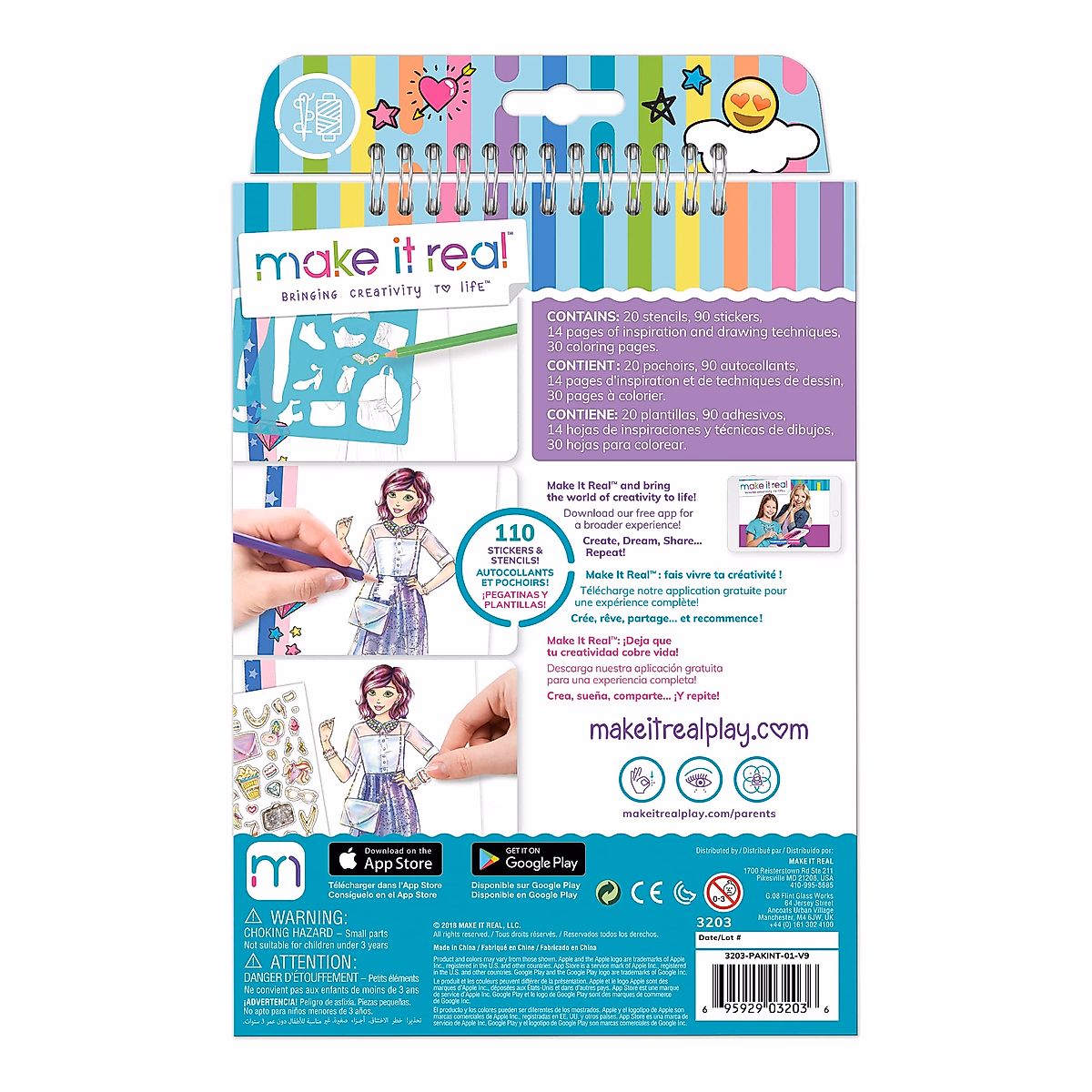 Make It Real Fashion Design Sketchbook for Girls - Digital Dream Kit with 110 Stickers, Stencils, Design Guide - Emoji & Food Inspired Fashion, Creative Gift Kids Ages 6+, Develops Real-World Skills
