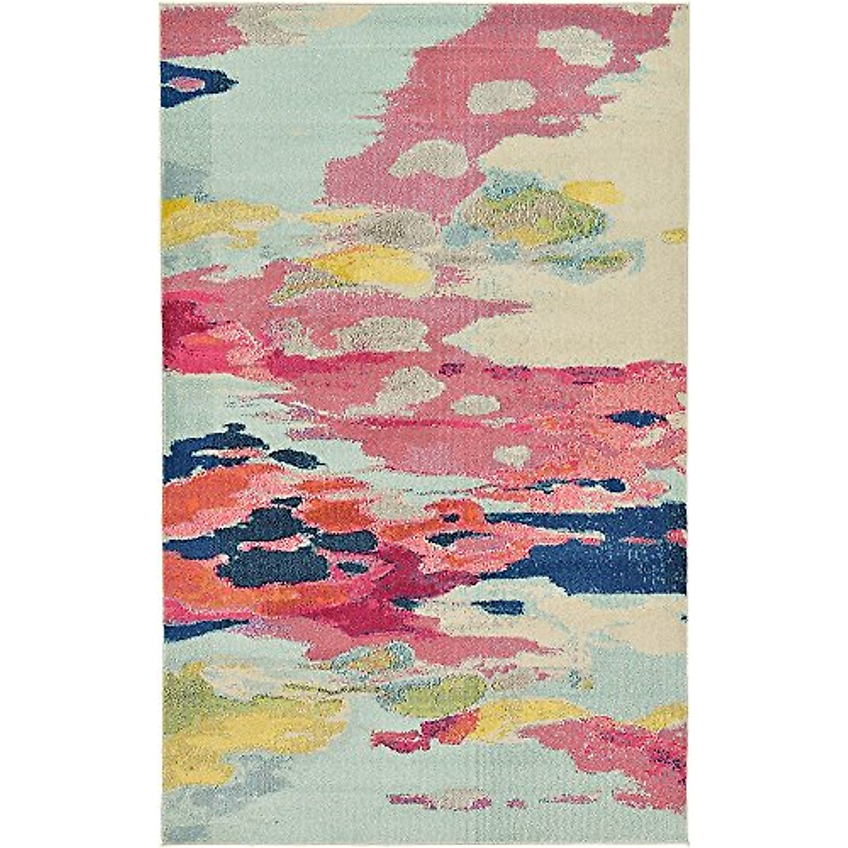 Unique Loom Estrella Collection Light Colors, Abstract, Modern, Vibrant Area Rug, 5 ft x 8 ft, Pink/Ivory