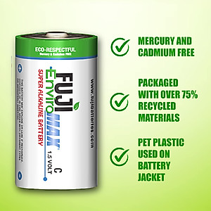 Fuji Enviromax 4200BP2 EnviroMax C Super Alkaline Batteries, 2 pk, White, 2 CT
