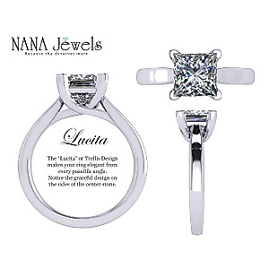 NANA Jewels 2.00ct Princess Lucita Solitaire Engagement Ring Wedding Set Pure Brilliance Zirconia in Silver Size 7