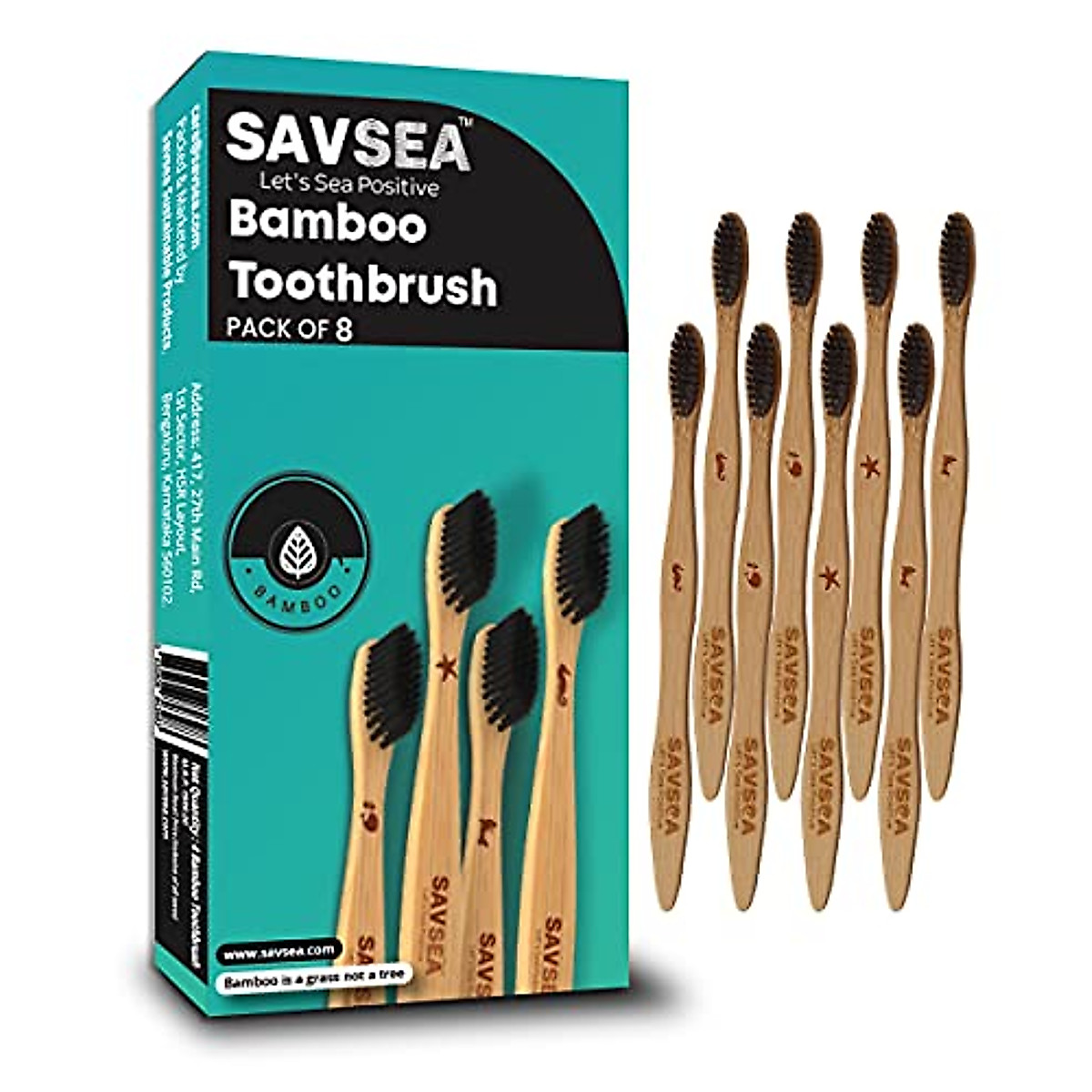 SAVSEA Bamboo Toothbrush with Soft Medium Bristles for Men & Women, (8 Toothbrushes)