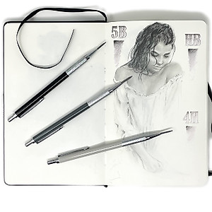 Premium Metal Drawing Mechanical Pencils for Sketching in Leather Pencil Case, 2mm Lead Refills, Kneaded Eraser for Artists, Designers and Drafting