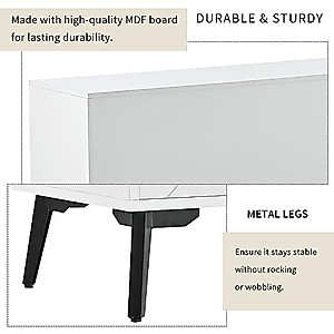 Modern TV Stand for 70 inch TV, Entertainment Center with 1 Drawer and Open Shelf, TV Console Table with with 2 Doors and Adjustable Shelves for Living Room/Bedroom(White)