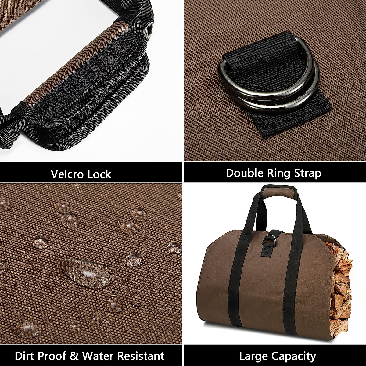 Delxo Firewood Carrier Log Tote Bag Indoor 39"x18" Firewood Totes Holders Fire Wood Carriers Carrying for Outdoor Waxed Durable Wood Tote Fireplace Stove Accessories