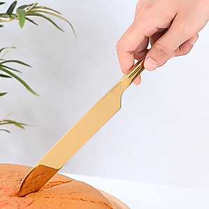 YOJOB Wedding Cake Knife and Server Set, Simple Style Cake Cutting Set, Pastry Pie Server for Wedding, Birthday, Parties, Events (Gold)