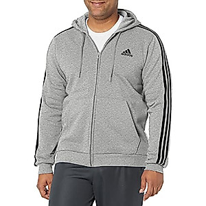 adidas Men's Size Essentials Fleece 3-Stripes Full-Zip Hoodie, Medium Grey Heather, XX-Large/Tall