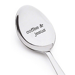 coffee Jesus engraved spoon - Christian Gifts for her - Pastor Gift Idea - Inspirational kitchen spoon - Religious spoon - Keepsake coffee spoon - Housewarming gift - Christmas gifts