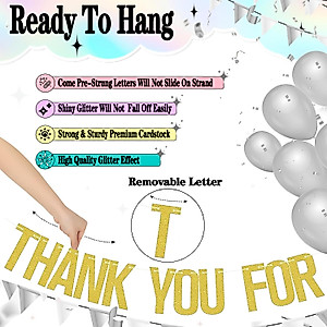 Pre-Strung Thank You for Being Awesome Gold Glitter Banner,NO NEED DIY Cute Banner Sign with 2PCS Hanging Circle Dot Streamer for Graduation Retirement Going Away Office Work Job Change Goodbye Party