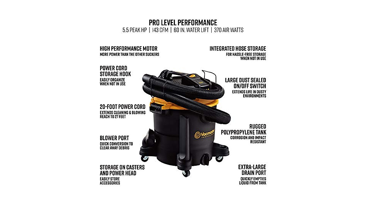 Vacmaster Beast Series Wet Dry Vac - 12 Gallon, 5.5 HP Powerful Vacuum
