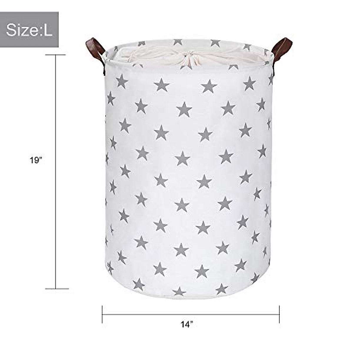 FRIENDIY Large Laundry Hampers (9 Colors), Removable Laundry Basket, foldable fabric laundry basket, drawstring waterproof round cotton linen storage basket. (Grey Star, Thickened 19"/Large)