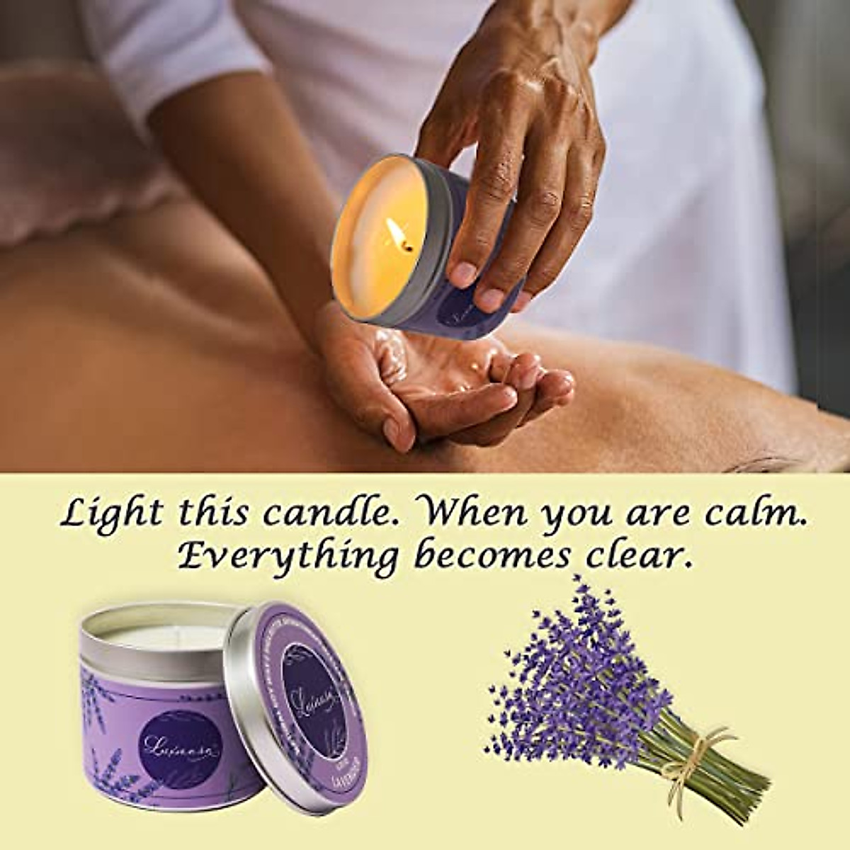 LUXMASA Essential Oil Infused Natural Soy Wax Scented Massage Oil Candle for Home SPA and Relax (Lavender, 6.35OZ)