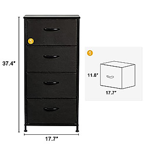 JAJUMUDO Dresser with 4 Drawers,Wood Fabric Drawers Tower with 4 Drawers Storage Unit,Wooden Top Organizer Unit for Bedroom, Living Room, Closets & Nursery(Black)