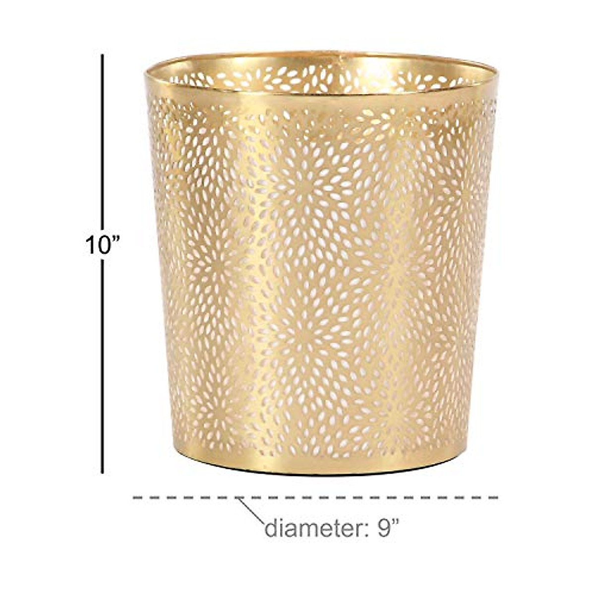 CosmoLiving by Cosmopolitan Metal Cylinder Small Waste Bin with Laser Carved Floral Design, 9" x 9" x 10", Gold