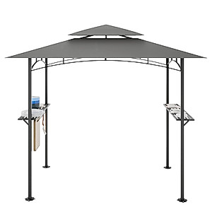 HHOK 8x5 Ft Grill Gazebo, Double Tiered Outdoor BBQ Gazebo with 2 Side Shelves, Barbecue Grill Gazebo Shelter for Patio, Garden, Beach, Backyard