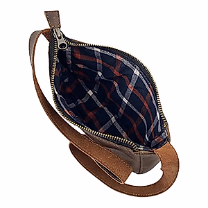 Hide & Drink, Classic Purse Handmade from Full Grain Leather and Plaid Cotton - Bourbon Brown
