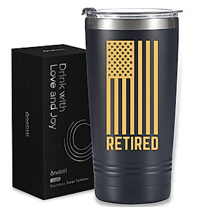 Retirement Gifts for Police/Cops, Unique Gifts for Retired Public Officers, Firefighter, Army, Air-Force, 20oz Stainless Steel Travel Tumbler with Lid, Gift Box Included, American Flag